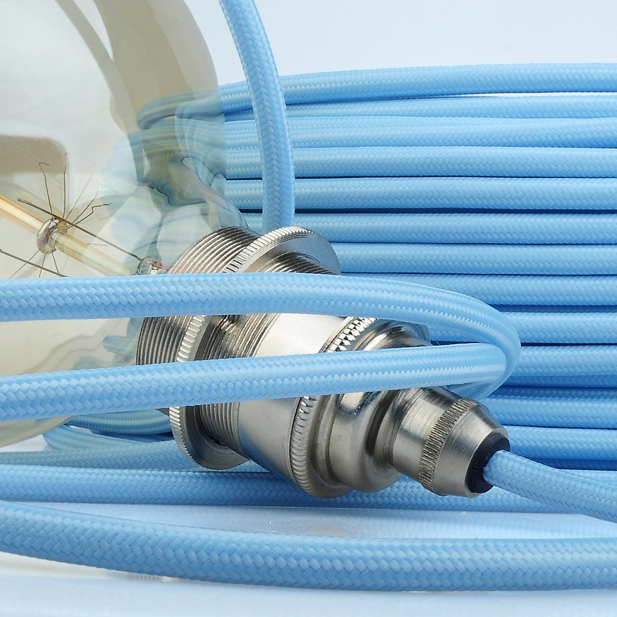 Textilkabel, Stoffkabel, Textilleitung,rund, hellblau 2x0,75mm² H03VV-F